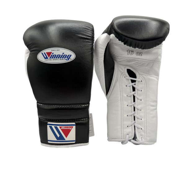WINNING GLOVES CUSTOM LACE BLACK / WHITE – FIGHT 2 FINISH