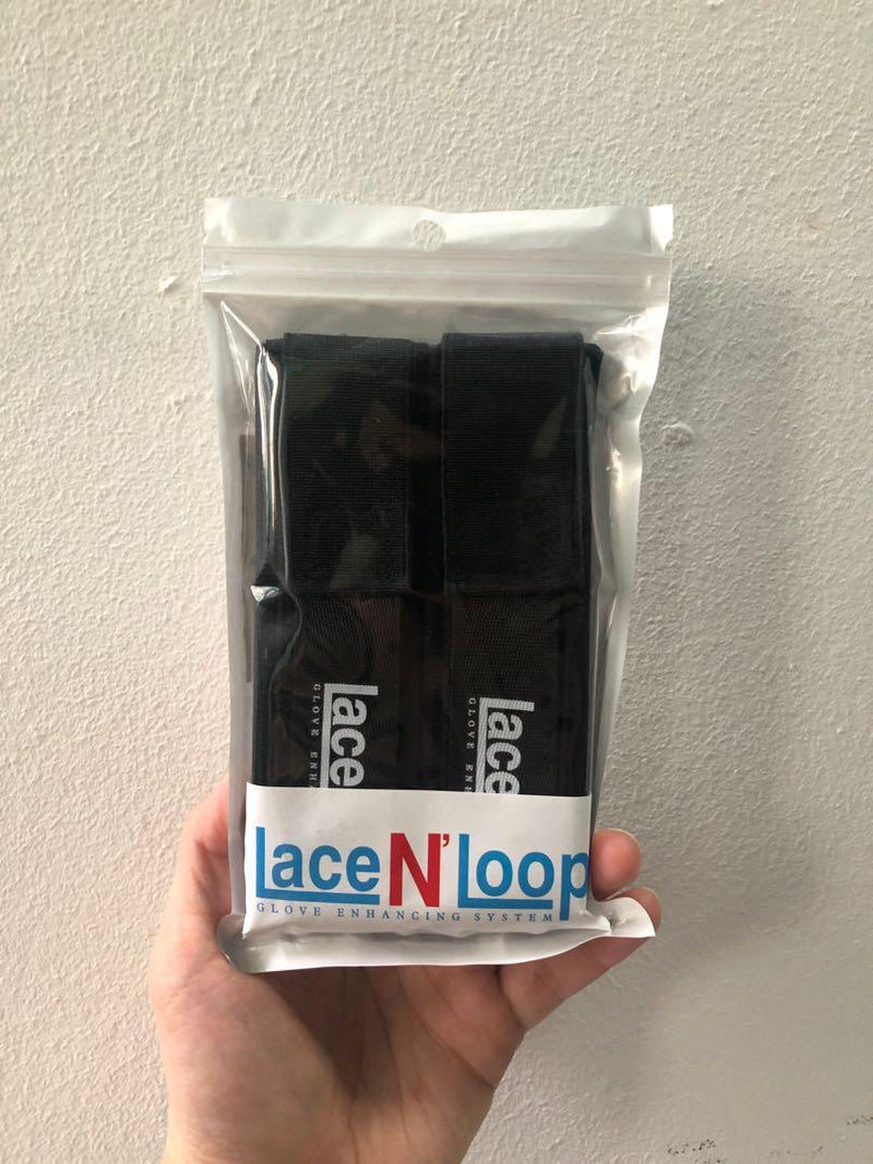 MIDNIGHT BLACK (WHITE LOGO) LACE N LOOP STRAPS (PAIR) – FIGHT 2 FINISH